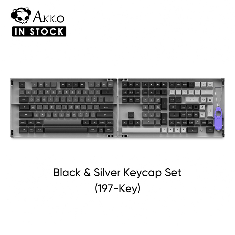 Akko Black & Silver Keycap Set with 197-key, ASA Profile, Double-Shot ...