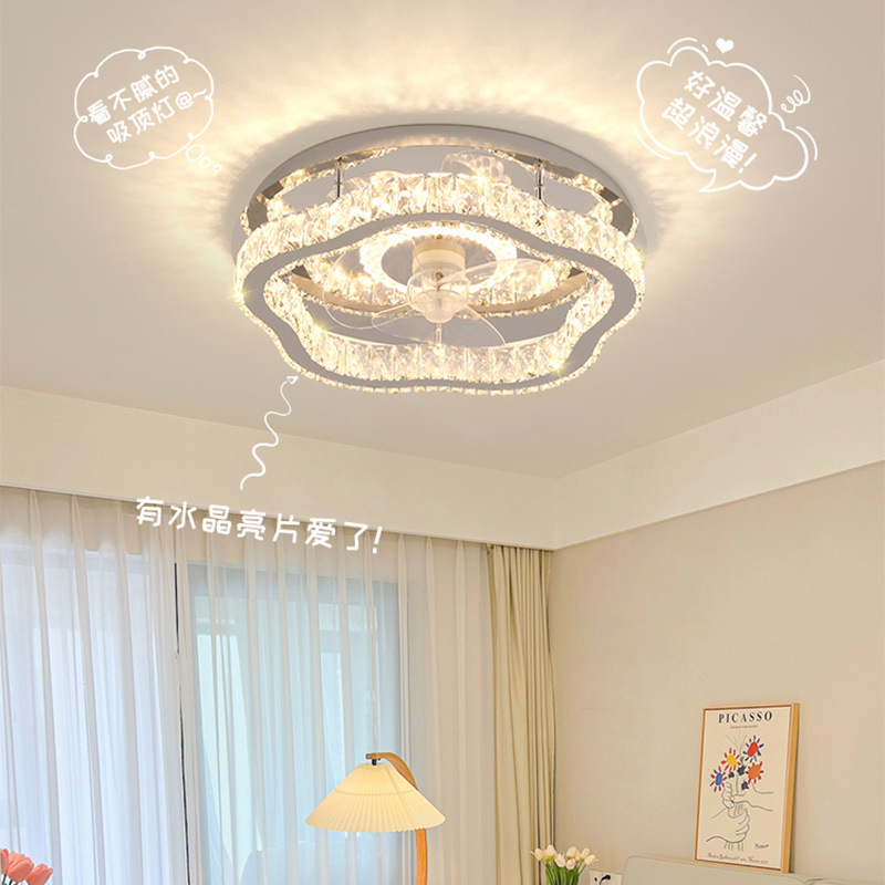 Crystal fan light Bedroom ceiling light with fan Adjustable LED ...