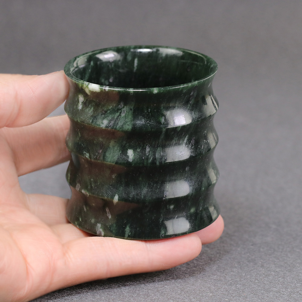 Natural Jade Teacup Dark Green Jade Water Cup Bamboo Shaped Cup Half ...