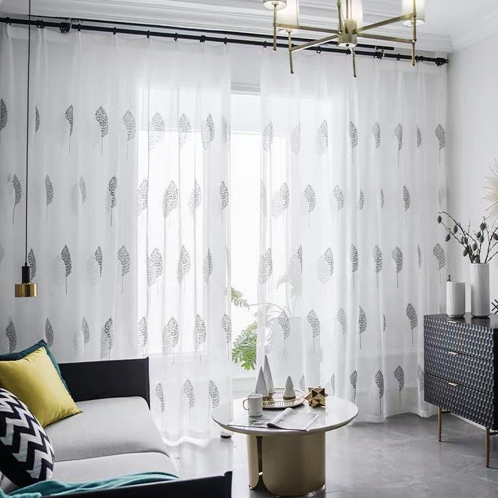 Embroidery Floral White Sheer Curtain for Living room Window ...
