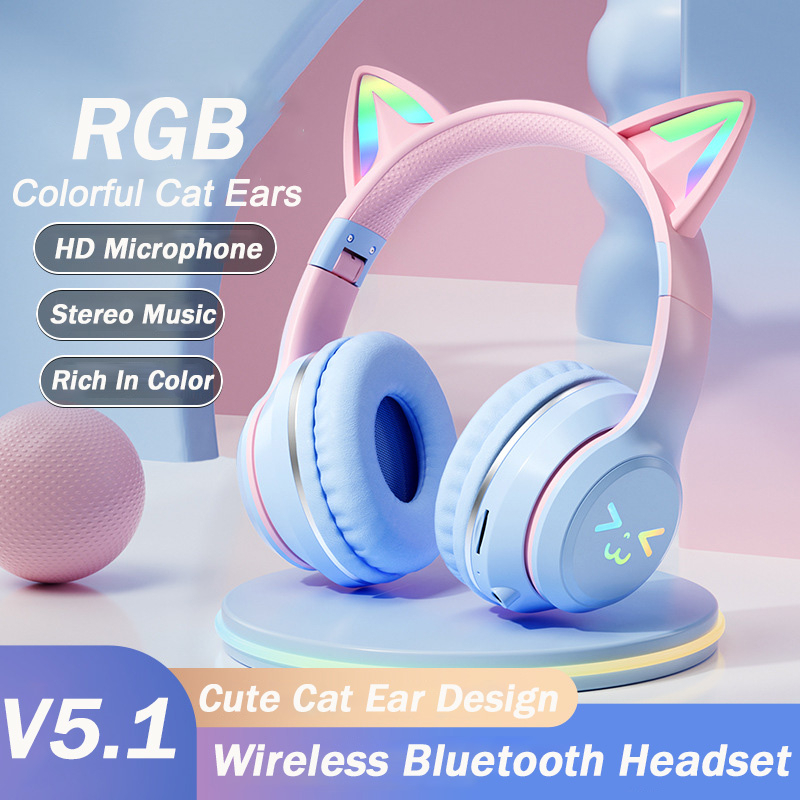 Cat's Ears Headset RGB Light Smile Face TWS Headset Gradient New ...