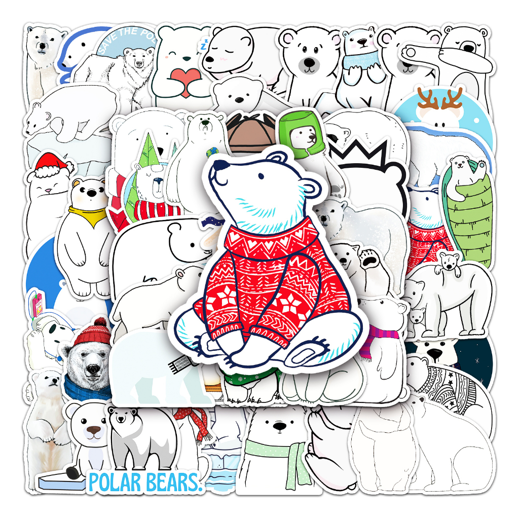 50 Piece Funny Polar Bear Stickers Waterproof DIY For Phones Laptop Car ...