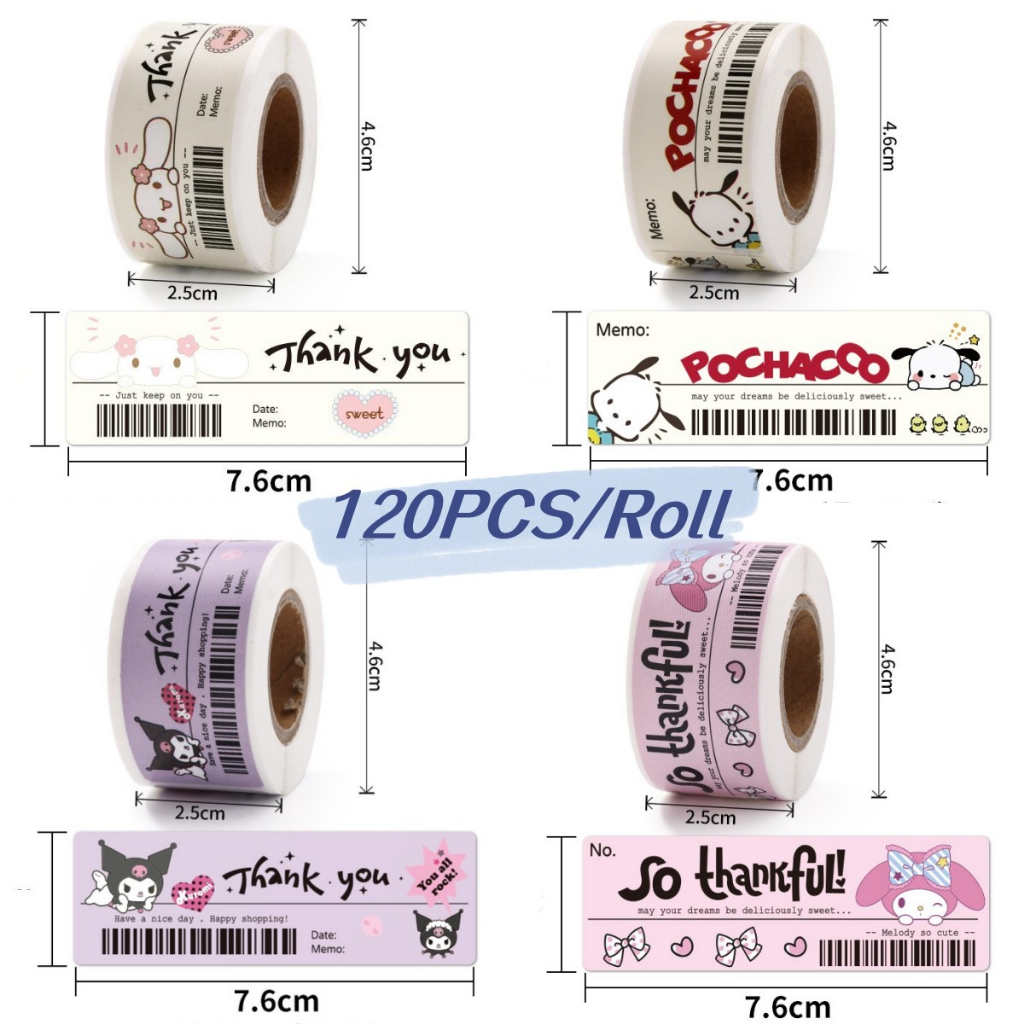 120PCS/Roll Cute Sanrio Kuromi My Melody Stickers Roll Kawaii Cartoon ...