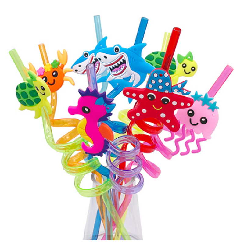 8pc/Lot Reusable Mixed Marine Animals Sea life Straws Theme Plastic ...