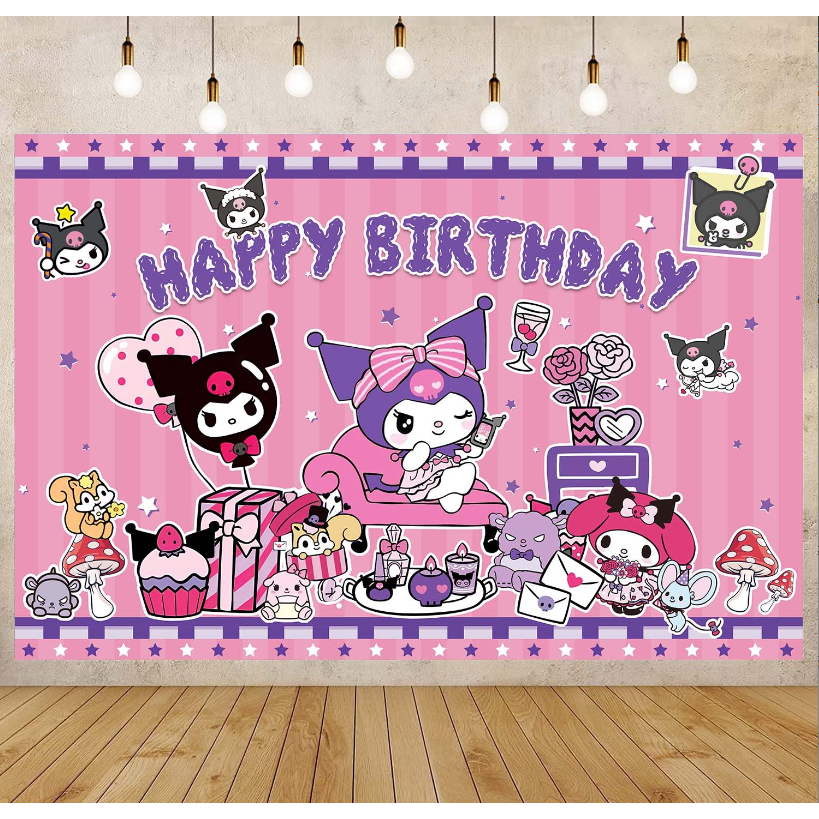 Cartoon Kuromi Theme Photography Backdrop for Girls' Birthday Baby ...