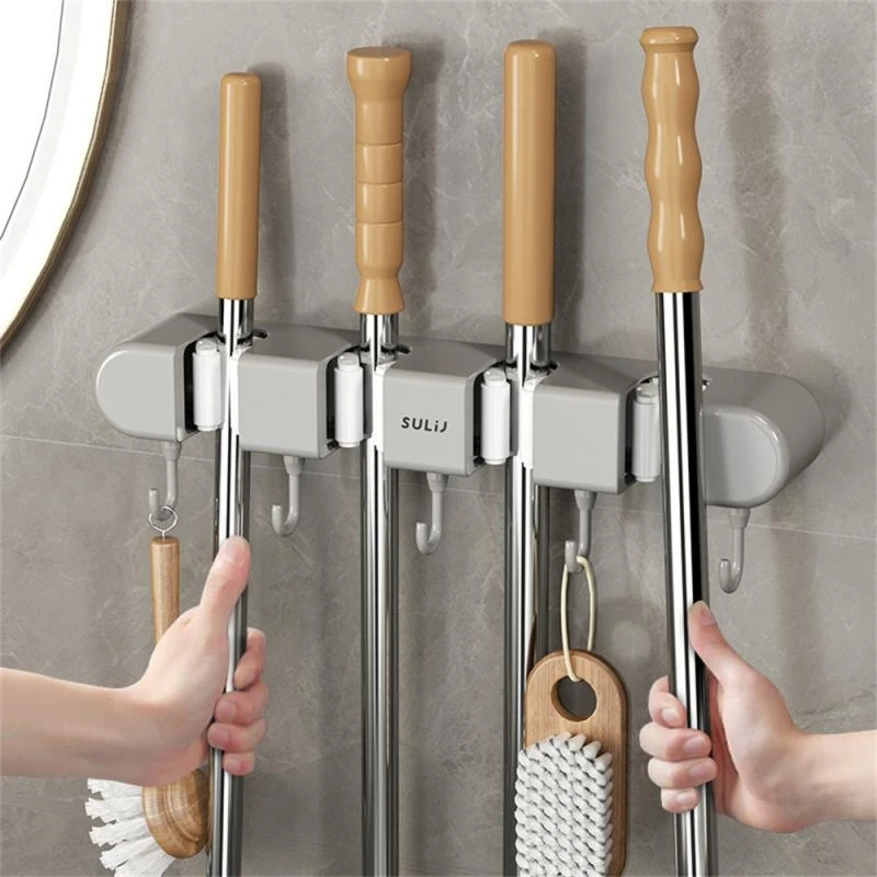 Punch-free Multifunctional Mop Storage Hook Kitchen Bathroom ...