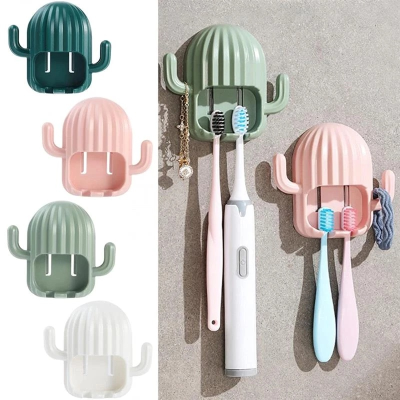 Cute Kids Toothbrush Holder, Wall Mounted Cactus Toothbrush Stand ...