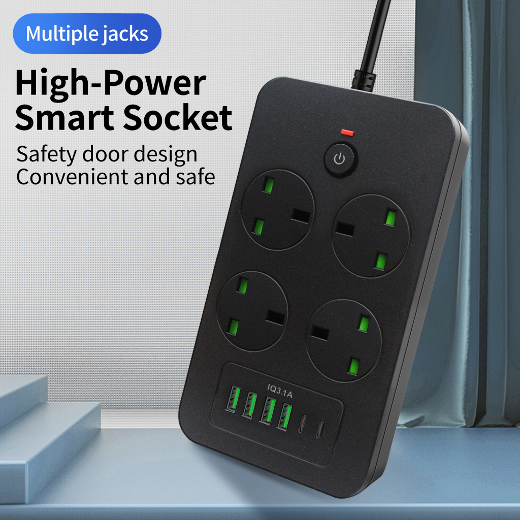 T31 UK Extension Plug 3000W Multi Plug Power Strip 2 Type C PD Ports4 ...