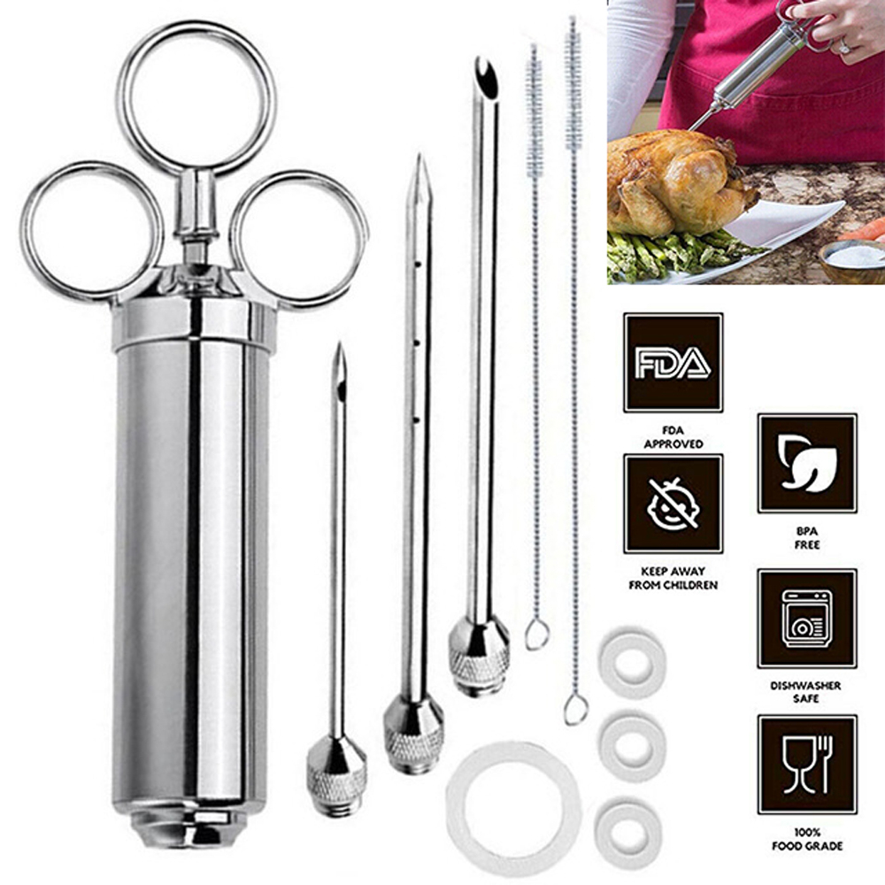 Stainless Steel Marinade Spice Roast Curing Syringe with 3 Needles Set ...