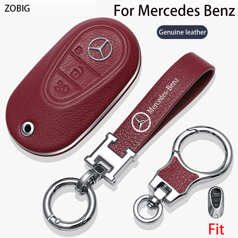 ZOBIG Genuine leather Key Fob Cover for New Mercedes Benz Car Key Case ...