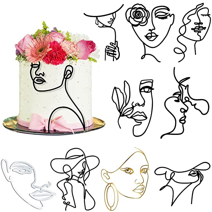 Acrylic Minimalist Art Lady Face Cake Topper Girl Happy Birthday Cake ...