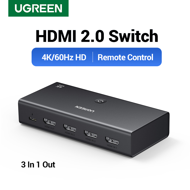 UGREEN HDMI 2.0 Switch 4K60HZ HDR 3 IN 1 OUT HDMI Splitter Dual Simultaneous Display for Laptop ...