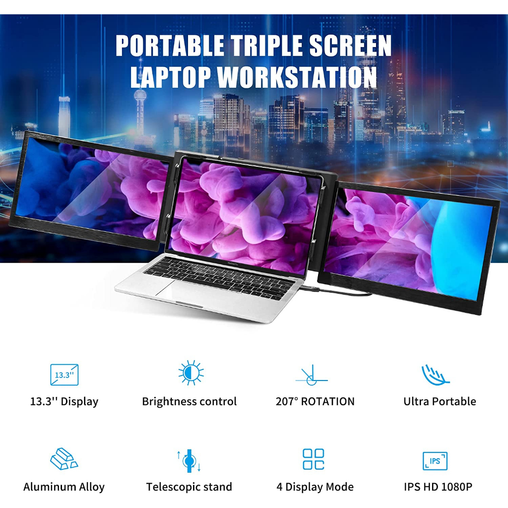 OFIYAA P2 Pro Triple Portable Monitor 13.3-inch Laptop Screen Expander ...