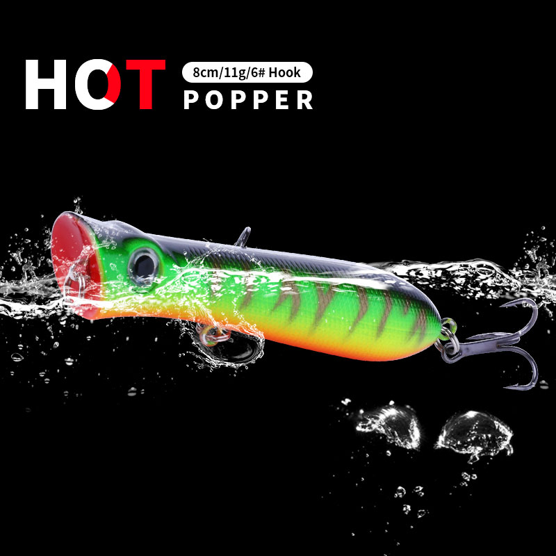 HENGJIA 1PCS Topwater Popper Wobblers Plastic Fishing Lure 8cm/11g Bass ...