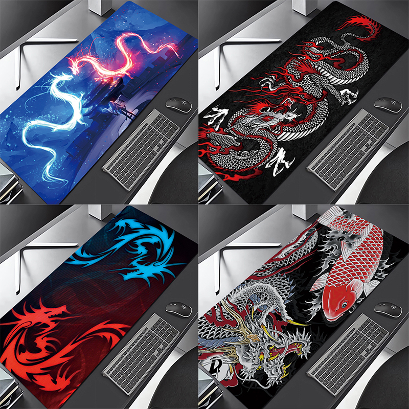 Chinese Dragon Large Mouse Pad Black Japanese Gaming Rubber Lock Edge ...