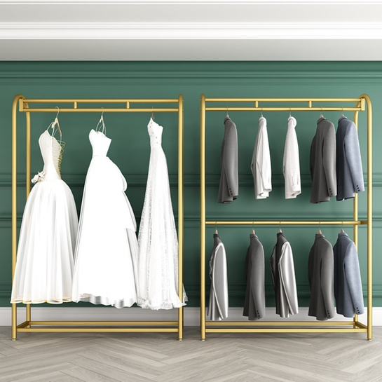 Floor-Standing Metal Clothes Pole Hanger Rack Wedding Shop Double-Layer ...