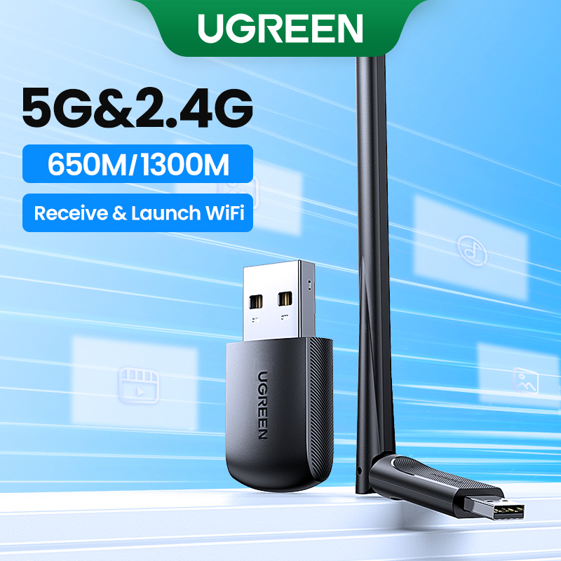 UGREEN Wireless Adapter 650Mbps 5Ghz&2.4GHz Dual-Band AC650 High Gain ...