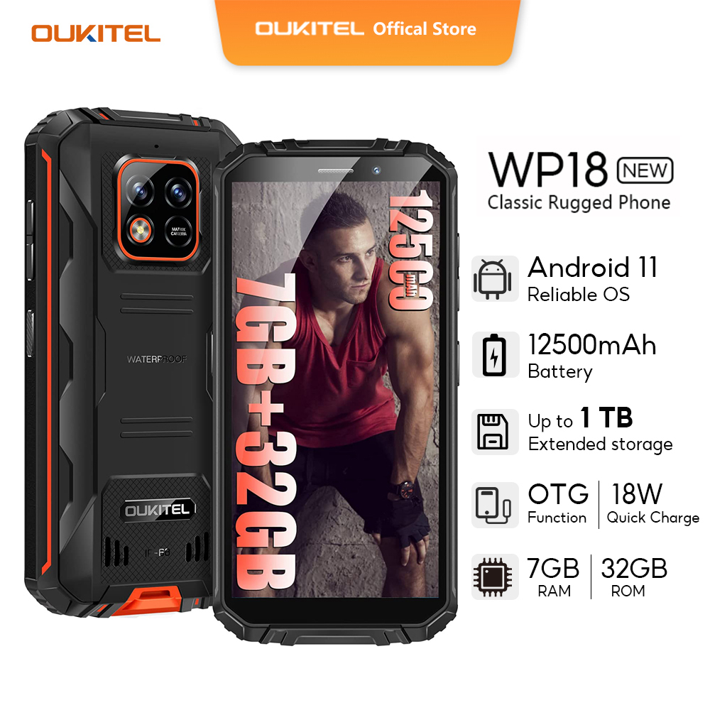 OUKITEL WP18（5.93" HD+ 12500 mAh Rugged Waterproof Handphone IP68 ...