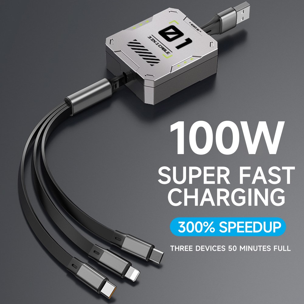 6A Super Fast Charging Cable 3 in 1 Retractable Data Cable Micro USB ...