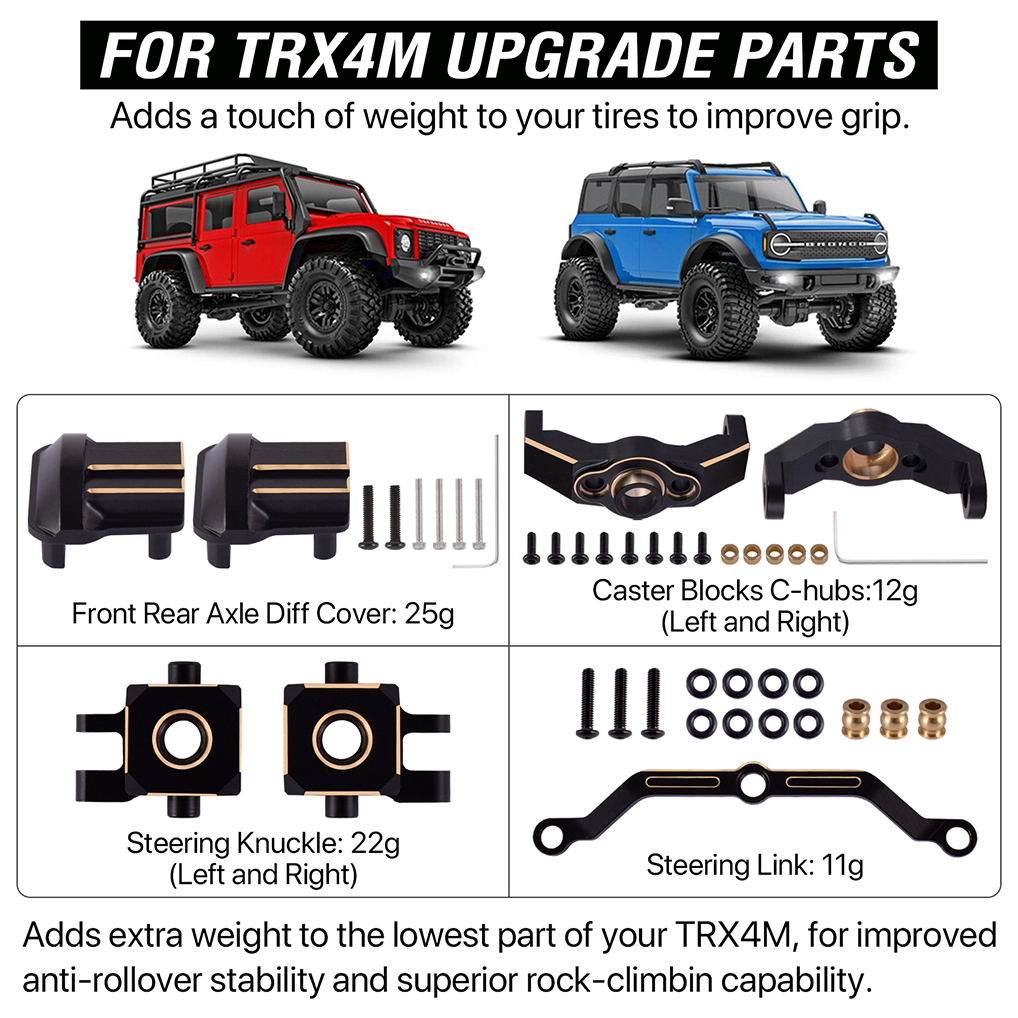 For TRX4M Upgrades Brass Steering Link Knuckle Alex Diff Cover Caster ...