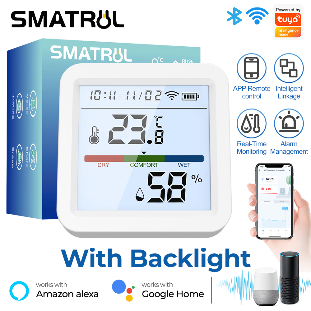 SMATRUL Tuya Wifi Smart Temperature Humidity Sensor Real-time Monitoring Indoor Hygrometer ...
