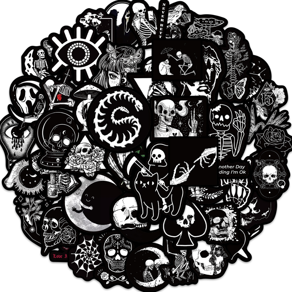 50pcs Dark Gothic Horror Black Waterproof Stickers For Skateboard ...