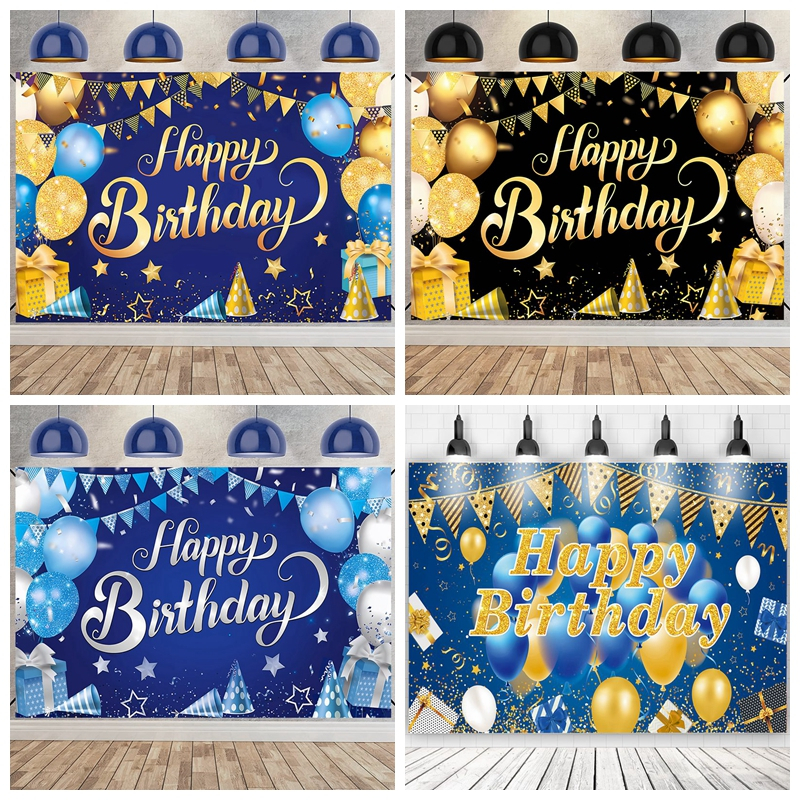 Gold Glitter Happy Birthday Party Backdrop For Photo Black Adult 18 20 ...