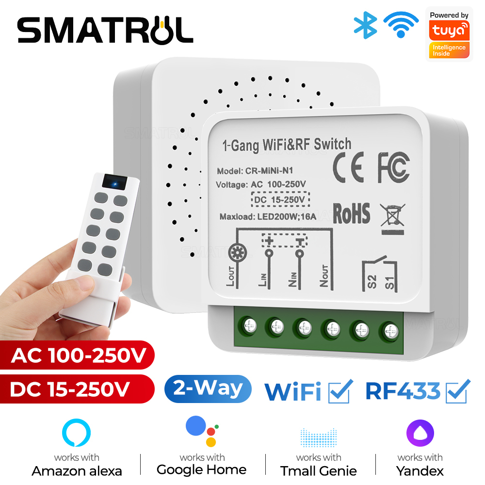SMATRUL DC 16A Tuya WiFi RF433 Smart Wireless Switch Light Mini 2 Way ...