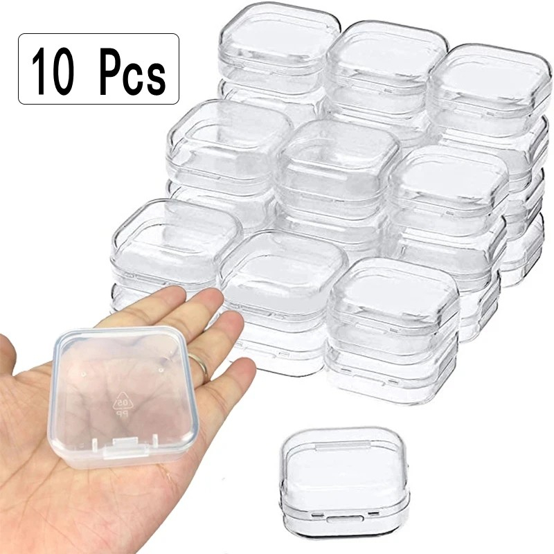 10 Pack Mini Square Storage Containers Box with Hinged Lid Clear ...