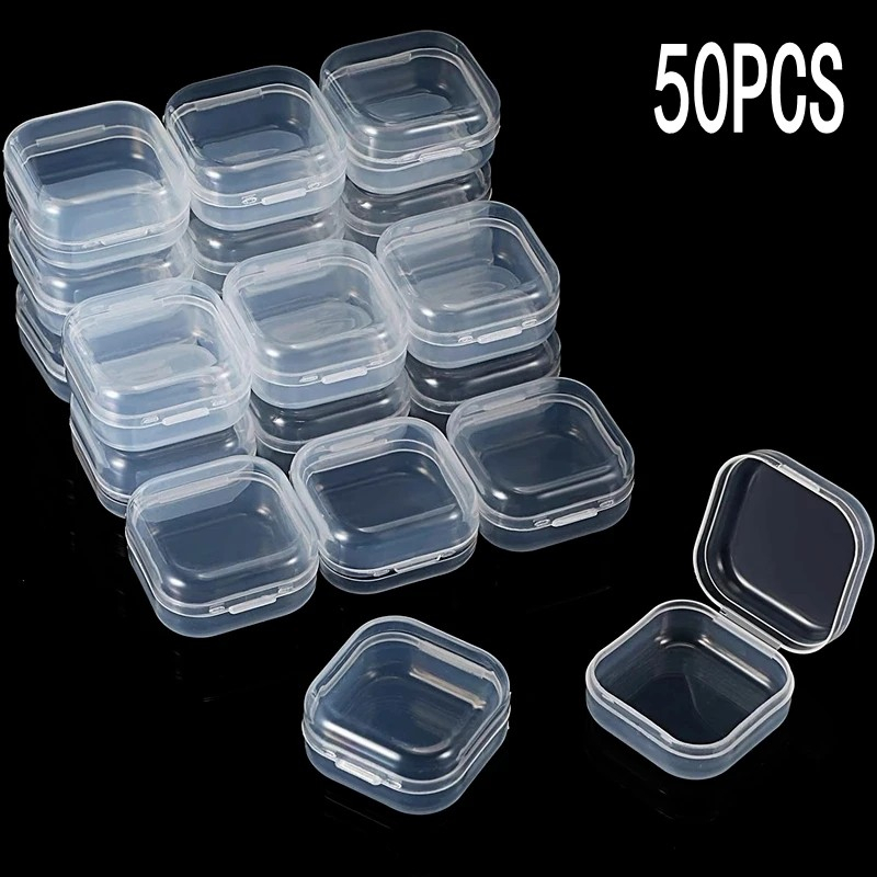 50Pcs Small Boxes Square Transparent Plastic Box Jewelry Storage Case Finishing Container ...