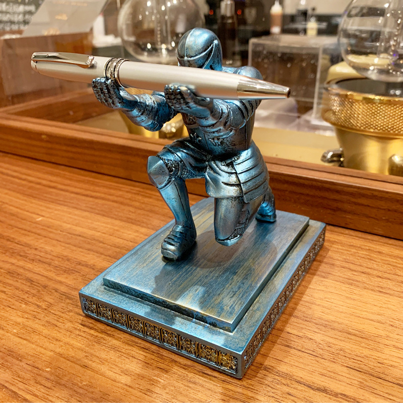 Executive Knight Pen Holder With Helmet Bronze Statue Armor Roman Rider ...