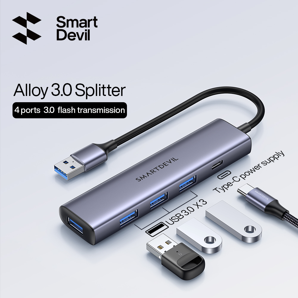 SmartDevil USB Hub 3.0 Aluminum 3-Port USB 3.0 Extender Ultra Slim, Supports Fast Speed for Data ...