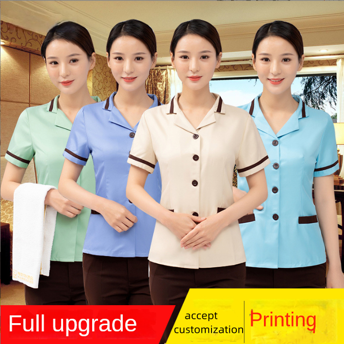 Ready Stock Hotel cleaning work clothes short-sleeved T-shirt catering ...
