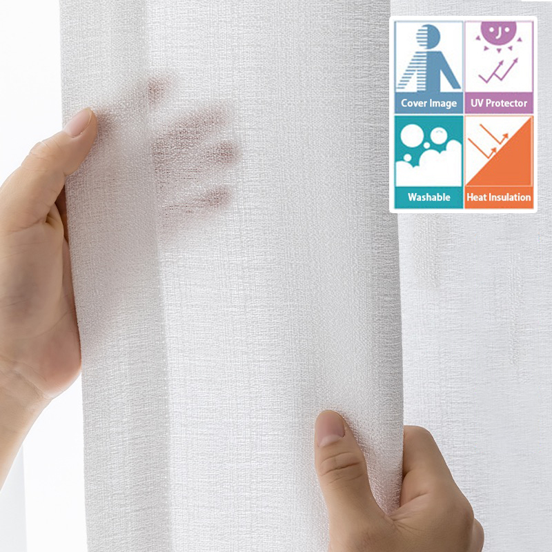 (5 Color) Linen Hemp Yarn Sheer Curtain for Living Room Bedroom Window ...