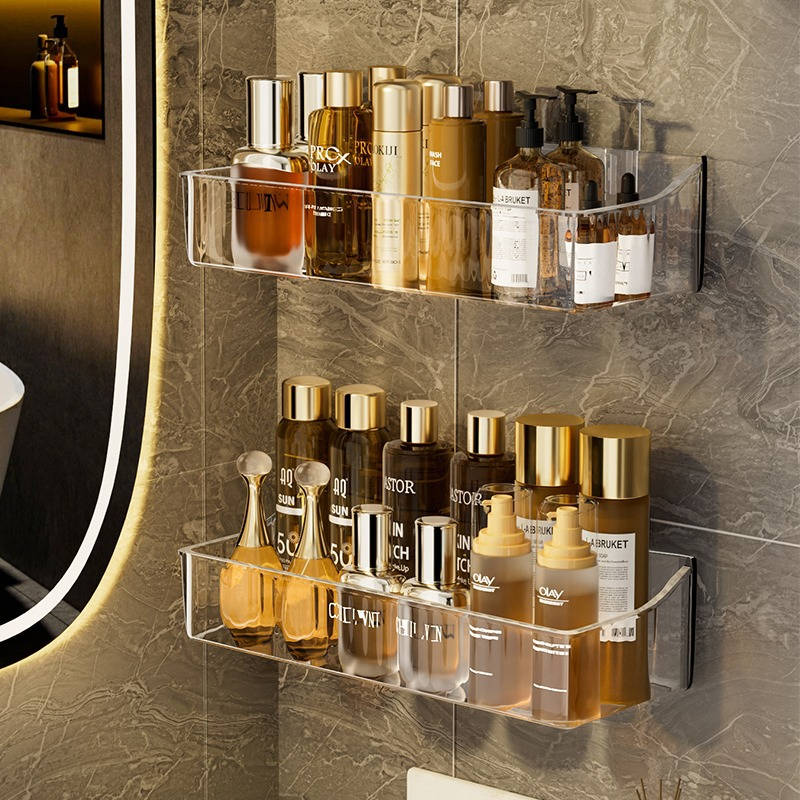 Bathroom Storage Rack Punch Free Wall Mounted Mirror Cabinet Front ...