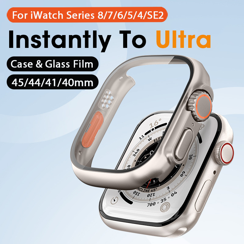 Upgrade Ultra PC Case with Tempered Glass Film for iWatch 45mm 44mm ...