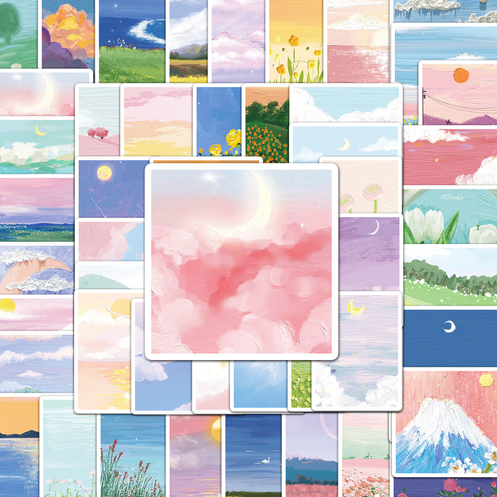 50 Sheets Landscape Oil Painting Graffiti Stickers Unique Cross-Border ...