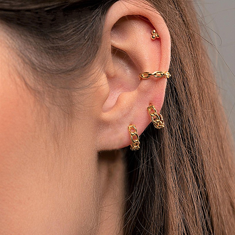 Love2Self E239 Vintage Gold Chain Hoop Earrings Minimalist Huggies ...