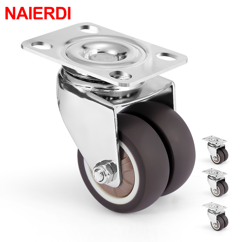 NAIERDI 4PCS Swivel Furniture Casters 2" Heavy Duty Soft Rubber Roller ...