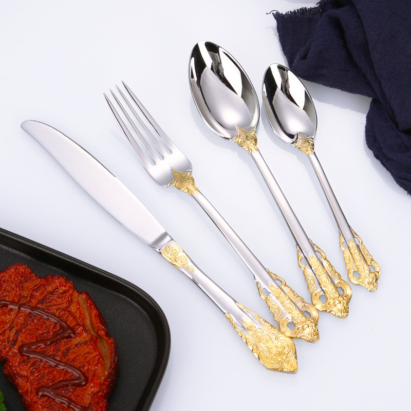 Luxury Stainless Steel Dinner Spoon and Fork Thick Steak Knife Elegant ...