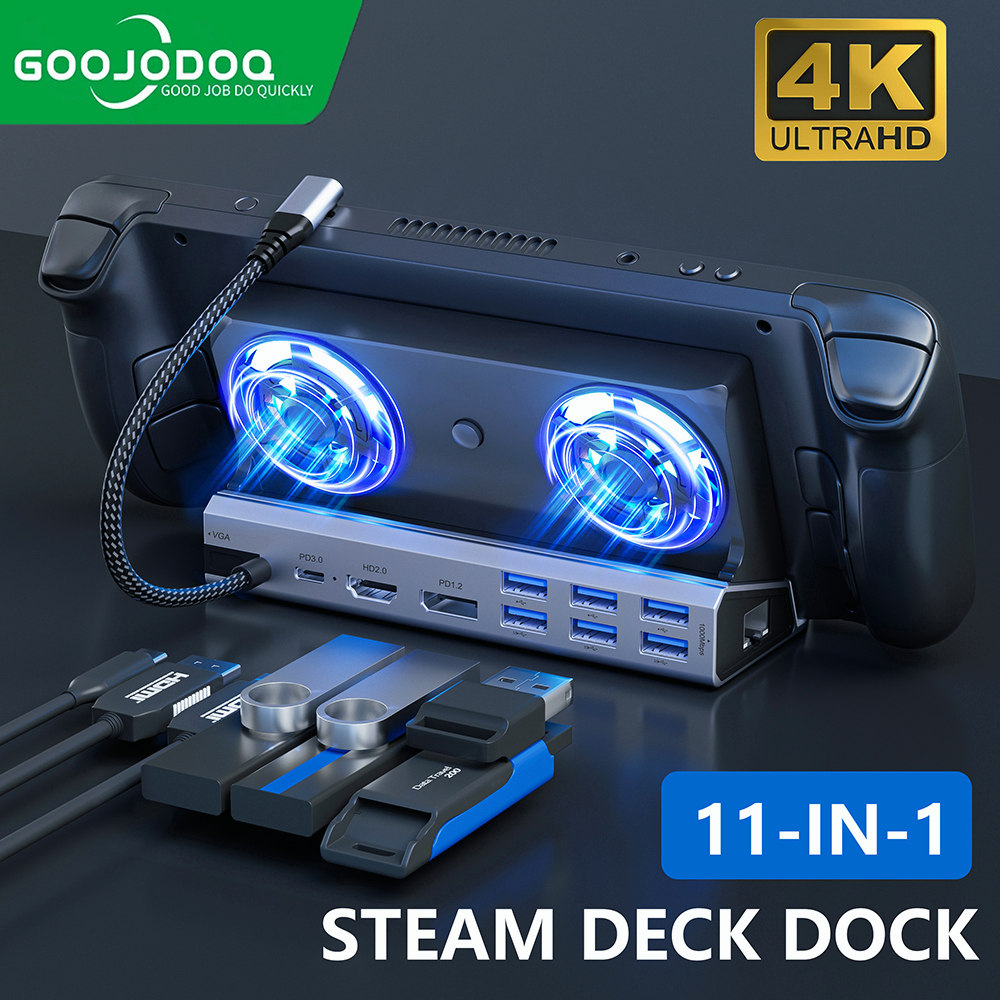 Goojodoq Steam Deck Dock with Fan 11 in 1 HDMI 2.0 Compatibility 4k ...