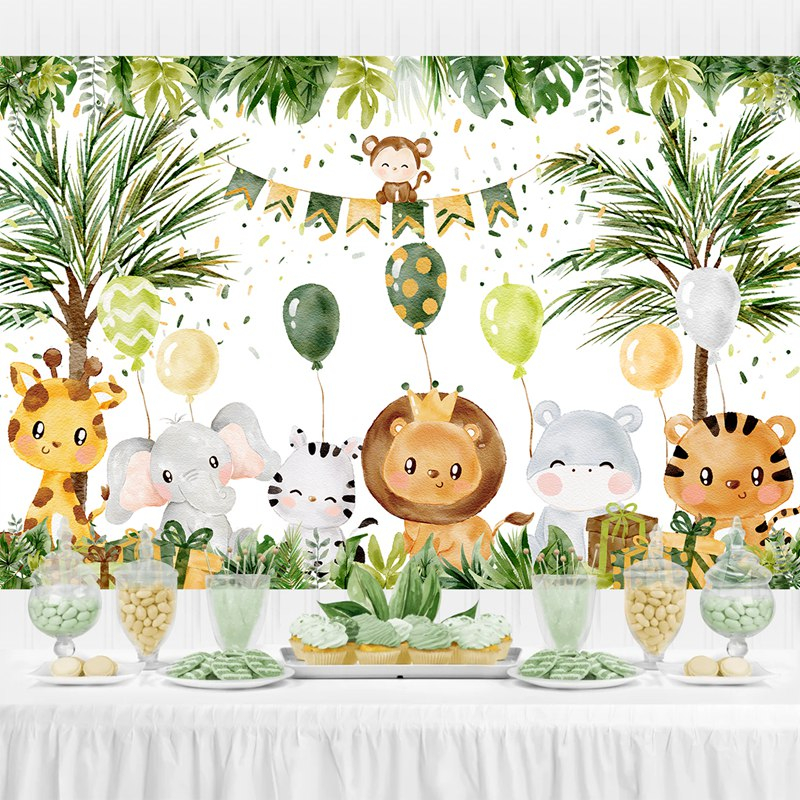 100x150cm Safari Theme Polyester Backdrop Curtain Wild One Leaves ...