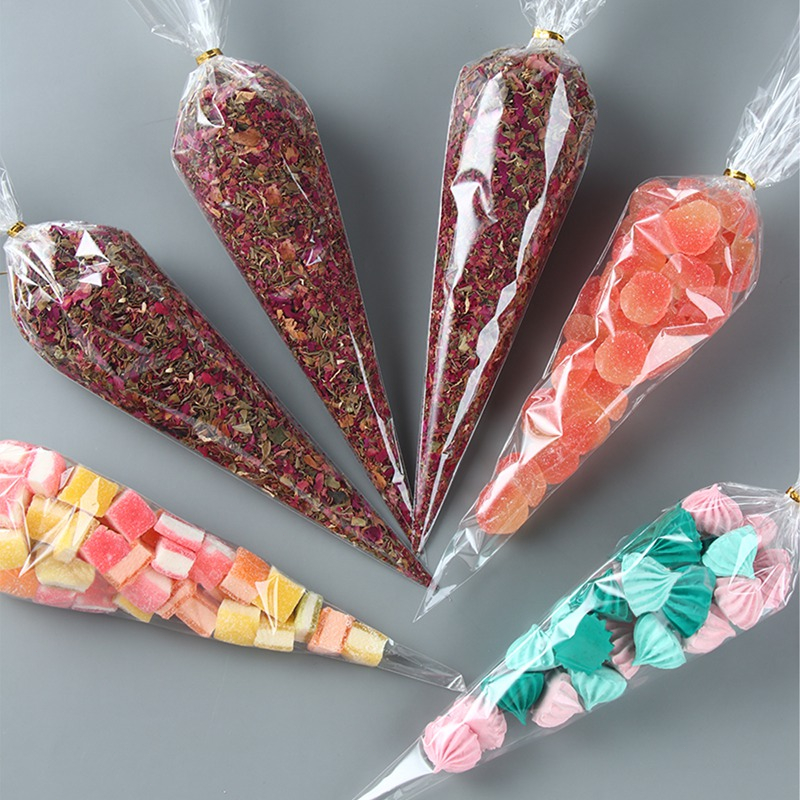 7x14'' Clear Cone Shaped Treat Bags 50 Pieces Cellophane Triangle Candy ...
