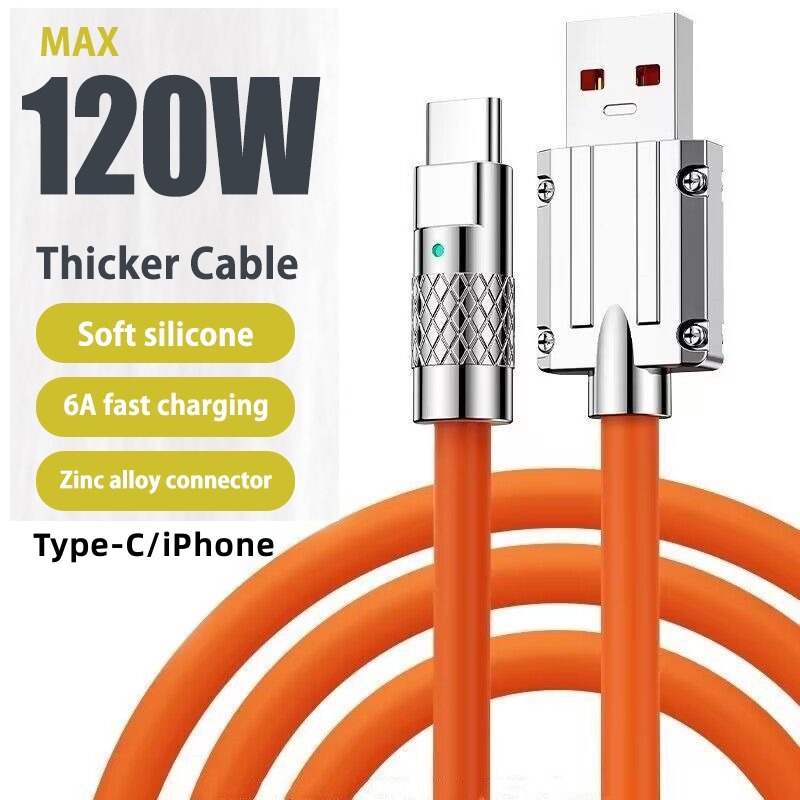 120W Type C Cable 6A Super Fast Charging Cables 1m USB-C Liquid ...
