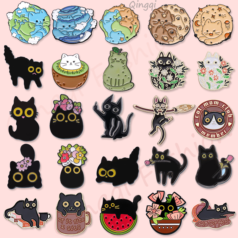 Cute Cat Enamel Pins Creative Flower Cat Kitten Brooch Badges Lapel Pin ...