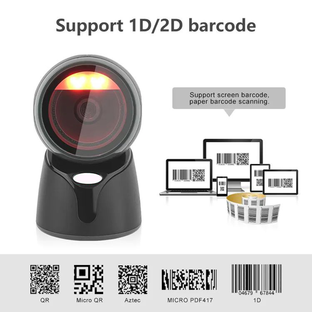 Desktop 1D 2D QR Barcode Scanner,Hands-Free Omnidirectional Barcode ...