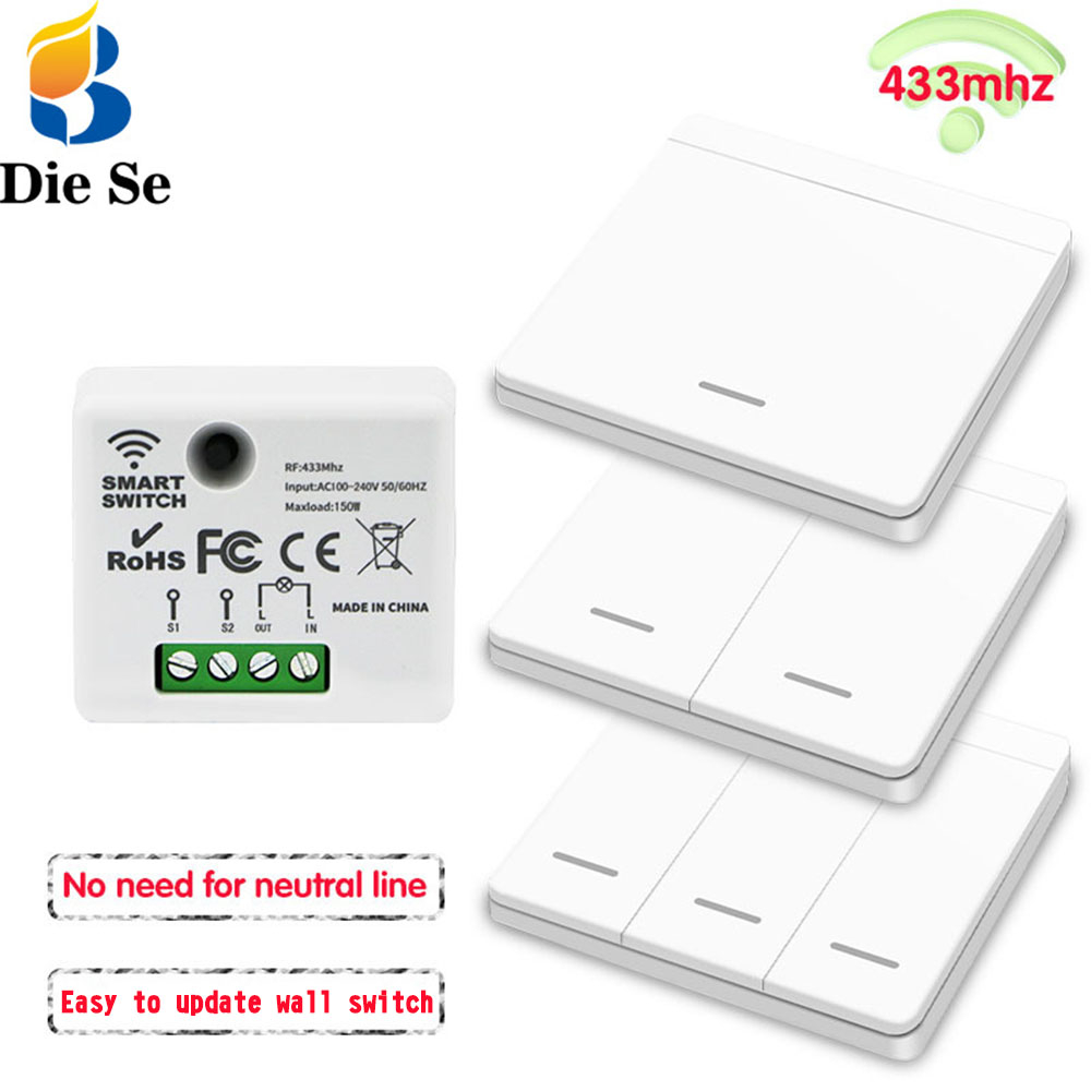 433mhz Rf Light Switch 220V Relay Controller Without Neutral Line and ...