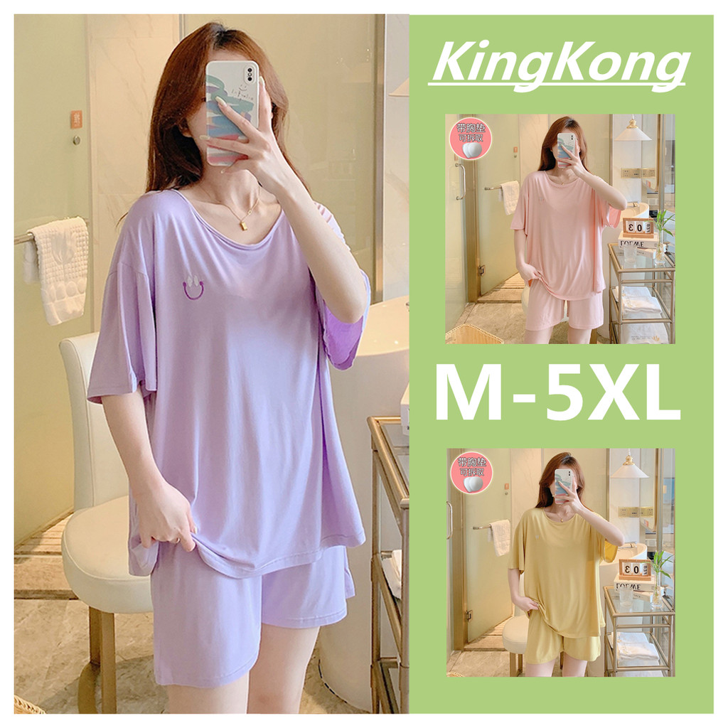M-5XL Chest Pad Pyjamas Women Model Plus size Pajama Set Cotton Short ...