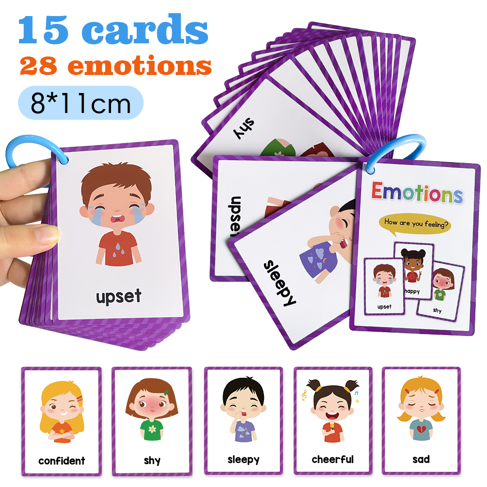 15Pcs My Emotion Feeling English Learning Words Flash Cards Kids ...
