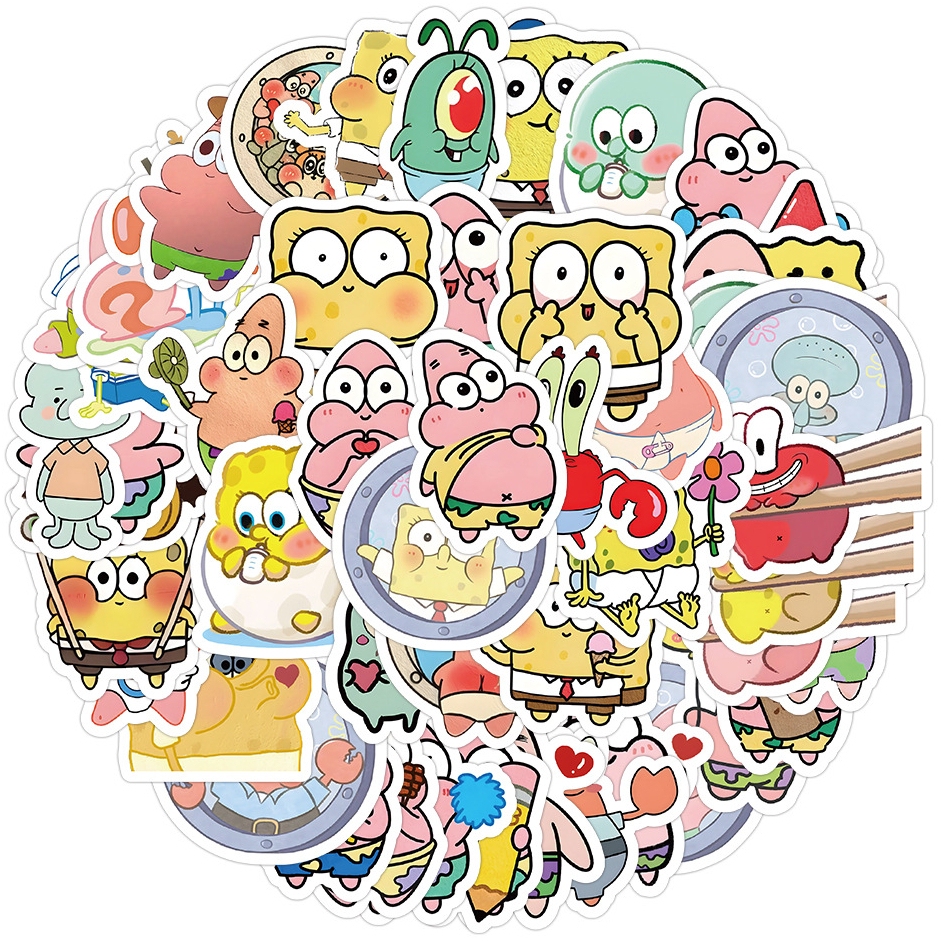 63PCS Cartoon Cute Q-Version SpongeBob SquarePants Patrick Stickers For ...